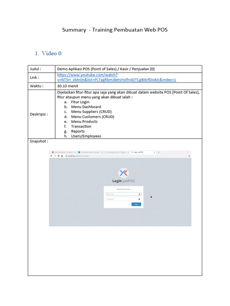 Summary Training Web POS | PDF