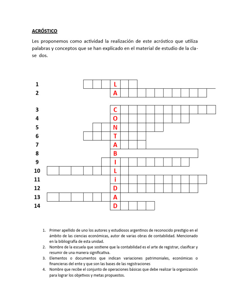 Acróstico de Contabilidad | PDF | Contabilidad