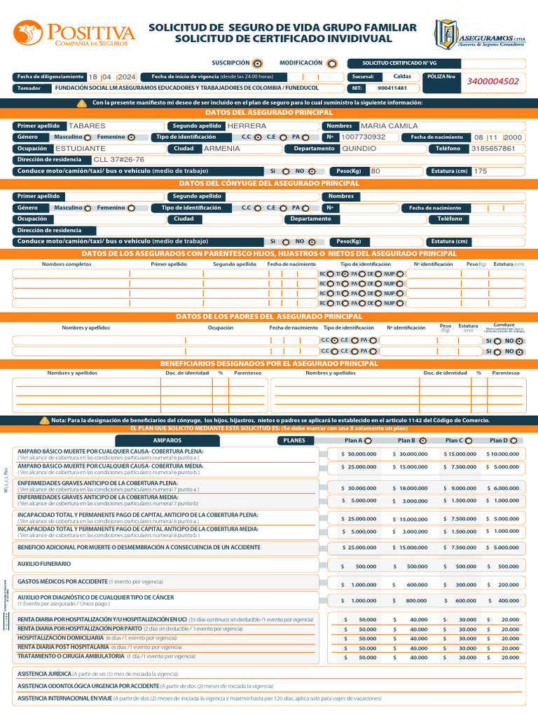 Positiva Vida Grupo | PDF | Seguro | Póliza de seguros