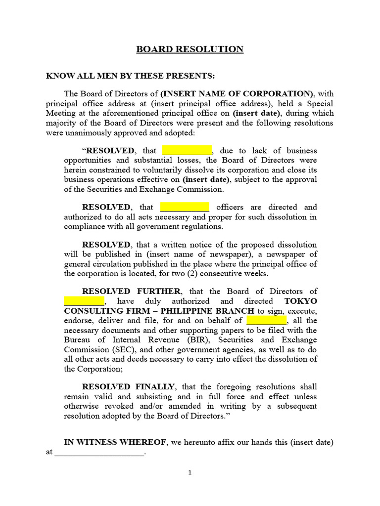 Board Resolution Closure | PDF | Board Of Directors | Governance