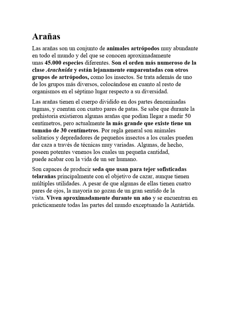Arañas | PDF | Araña | Zoología