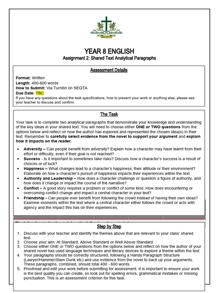 8ENG - Analytical Paragraphs Task Sheet | PDF | Intertextuality ...