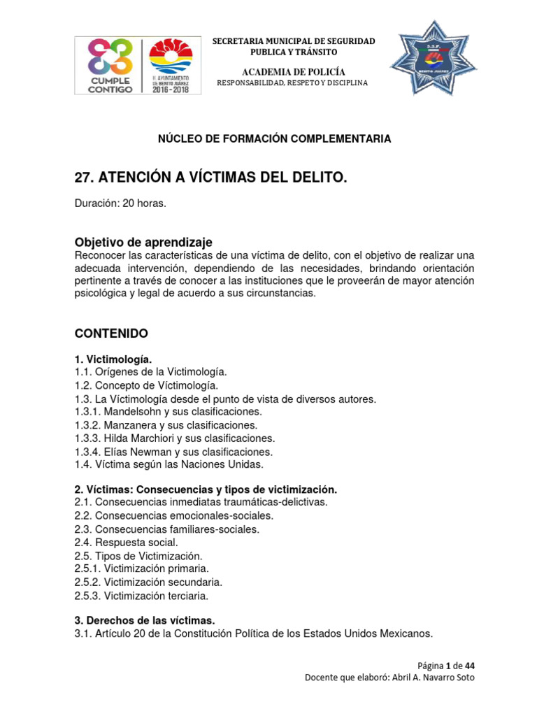 Atención A Victimas Del Delito Manual | PDF | Victimologia | Derechos ...