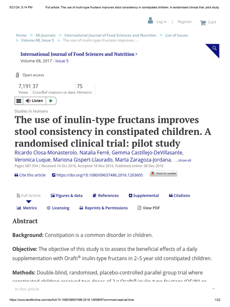 The Use of Inulin-Type Fructans Improves Stool Consistency in ...
