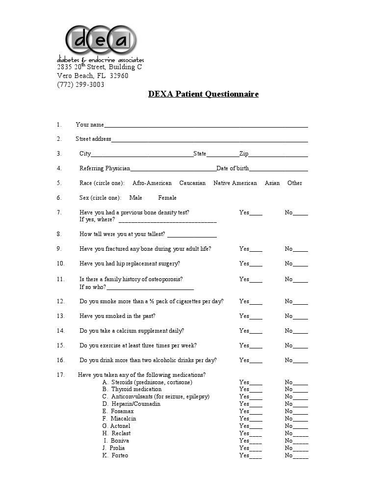DEXA Patient Info Form | PDF | Lifestyle