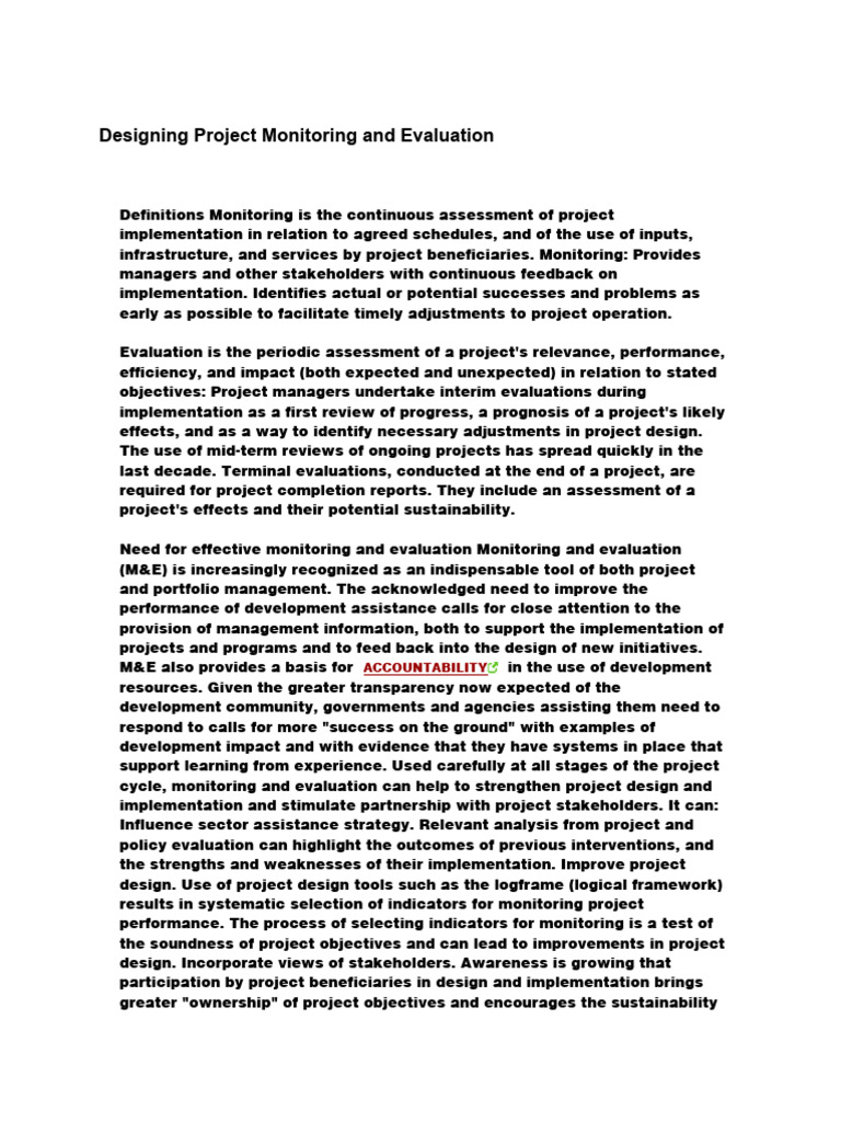 Designing Project Monitoring and Evaluation | Download Free PDF | Survey Methodology | Evaluation