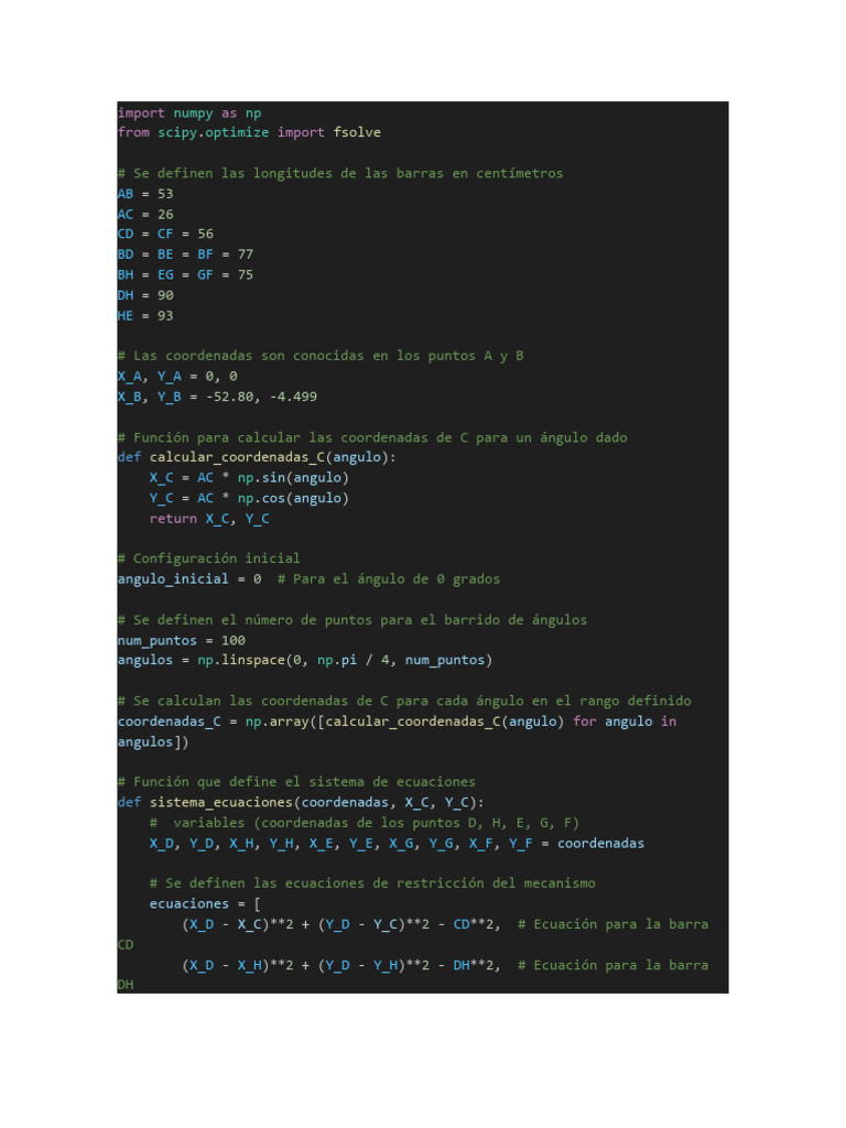 Cinemática de Mecanismos con Python | PDF | Ecuaciones | Simulación