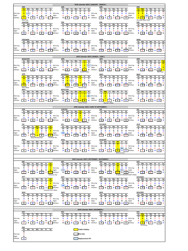 2023 Shift Calendar-1 | PDF | Malaysia | Holidays