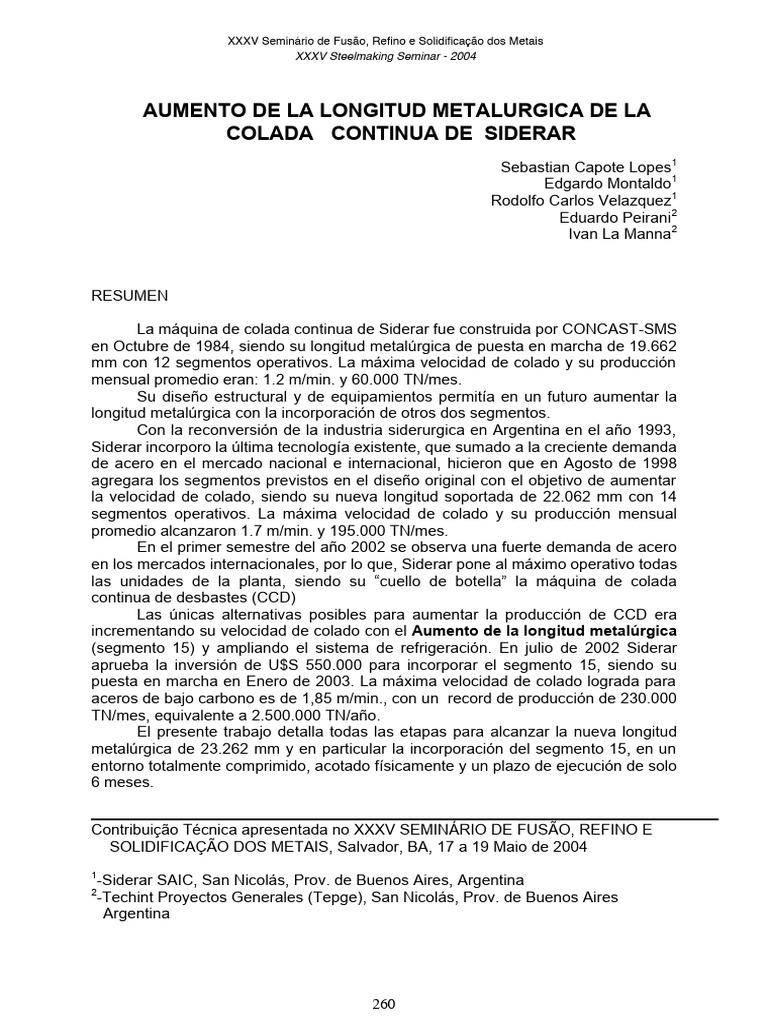 Aumento de Longitud en Colada Continua Siderar | PDF | Ingeniería