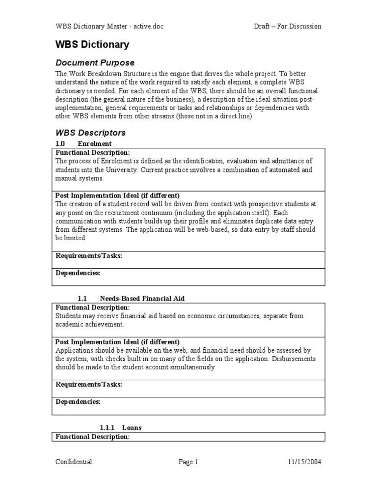 WBS Dictionary for University Enrollment | PDF | University And College ...