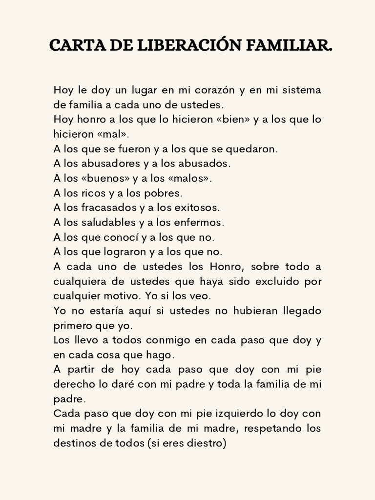 Carta de Liberación Familiar. | PDF | Amor
