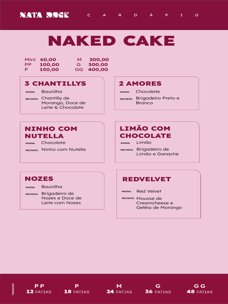Cardápio Nata | PDF | Bolos | Chocolate