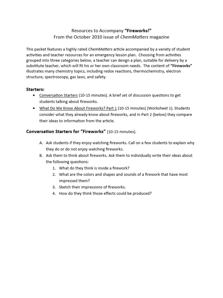 Emergency Lesson Plan Package On Fireworks | PDF | Fireworks | Explosion