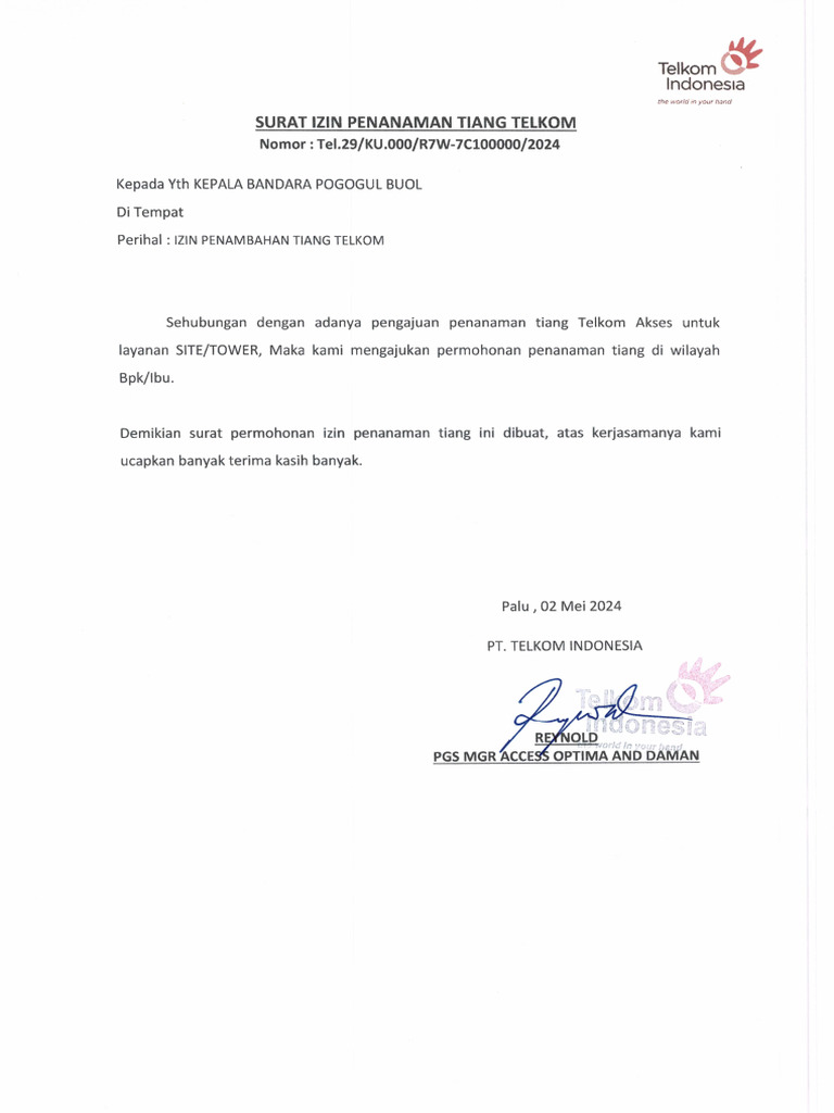 Surat Ijin Tanam Tiang | PDF