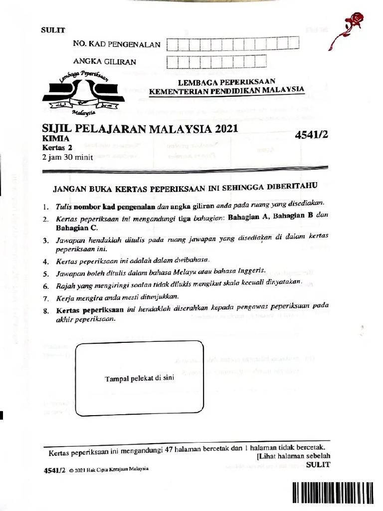 SPM 2021 Chemistry Paper 2 | PDF
