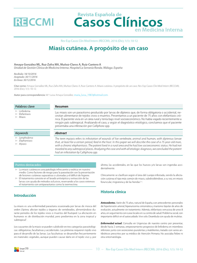 Miasis cutánea: caso clínico y tratamiento | PDF | Medicina CLINICA ...