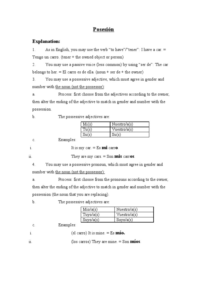 Understanding Possession in Spanish | PDF