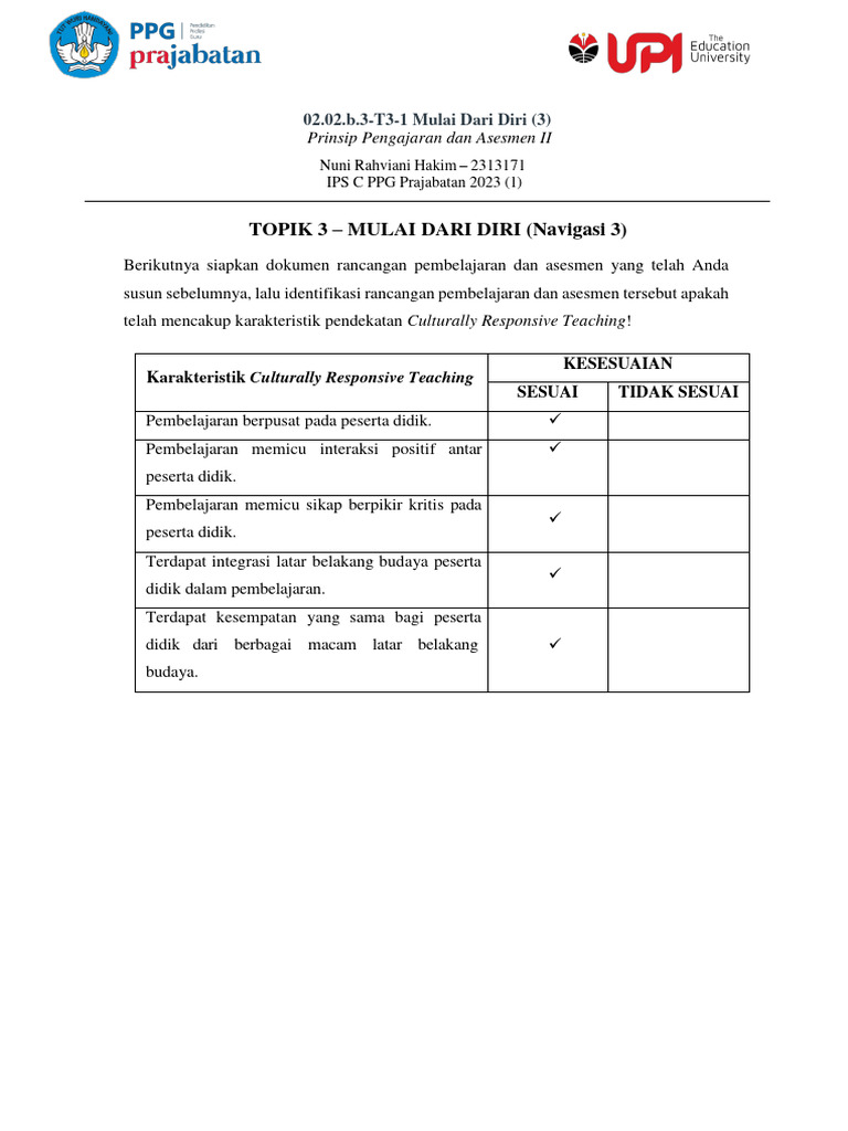 Topik 3 - Mulai Dari Diri (3) - Ppa 2 - Nuni Rahviani Hakim | PDF | Karier & Perkembangan