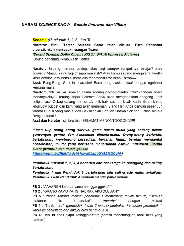 Naskah Drama Berjudul: SCIENCE SHOW | PDF