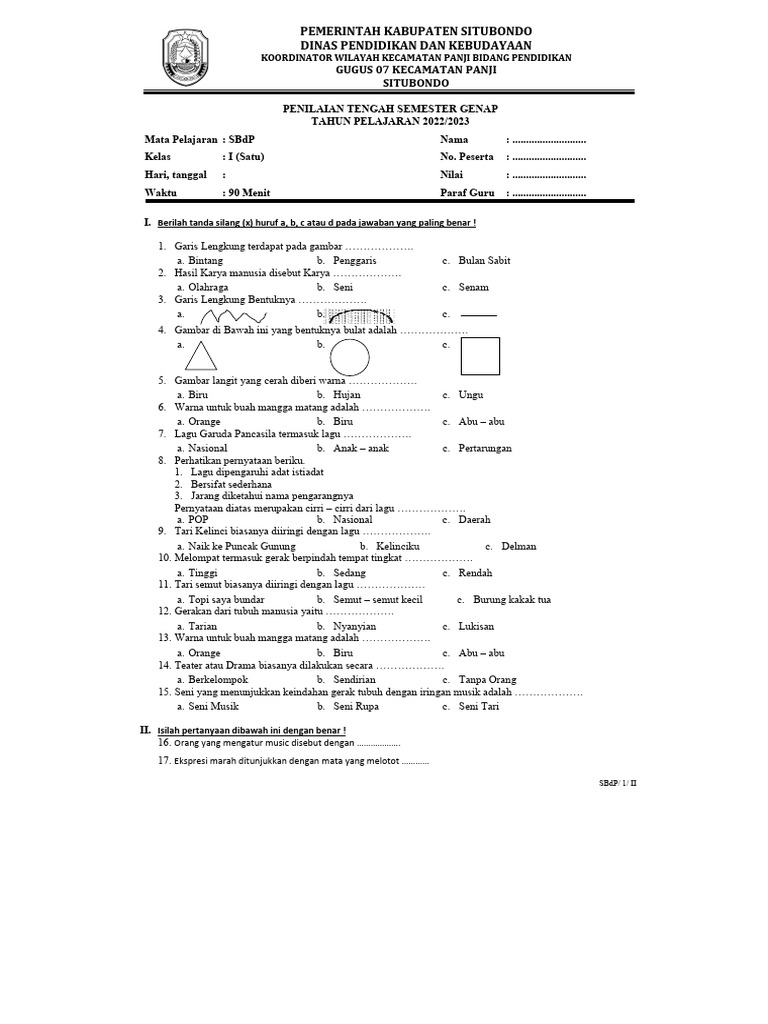 SBDP Kelas 1 Sem Genap 2023 | PDF