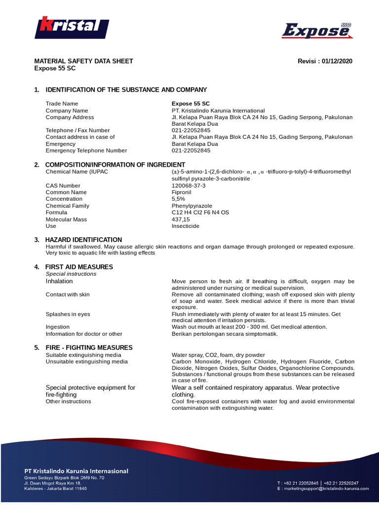MSDS Expose 55 SC | PDF | Water | Hazards