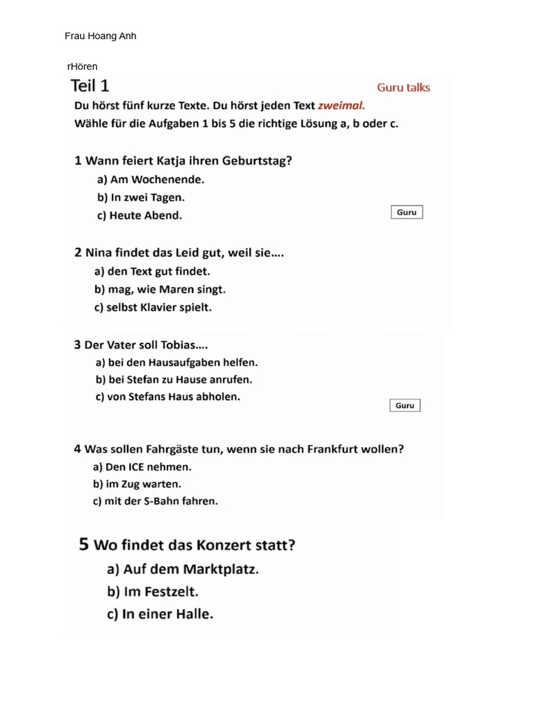 A2 Goethe Lesen, Hören, Schreiben | PDF