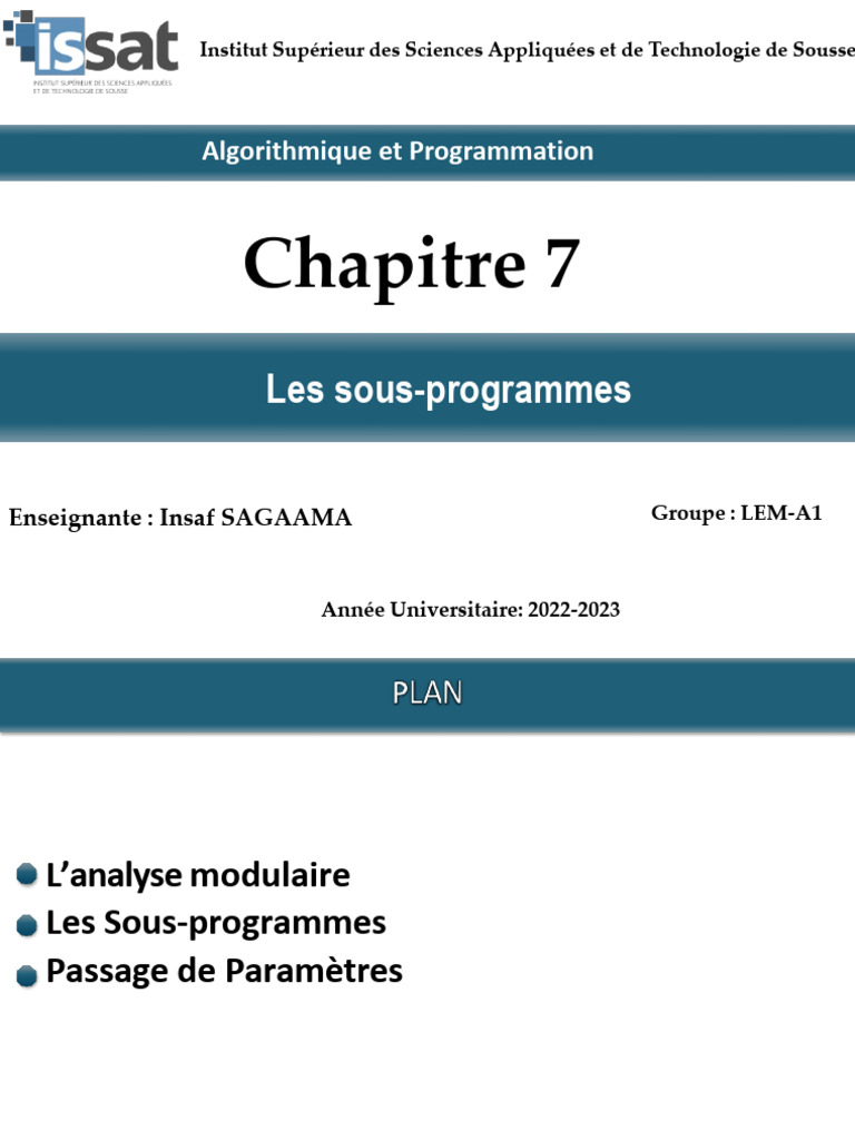 Sous-programmes en algorithmique et programmation | PDF | Paramètre ...