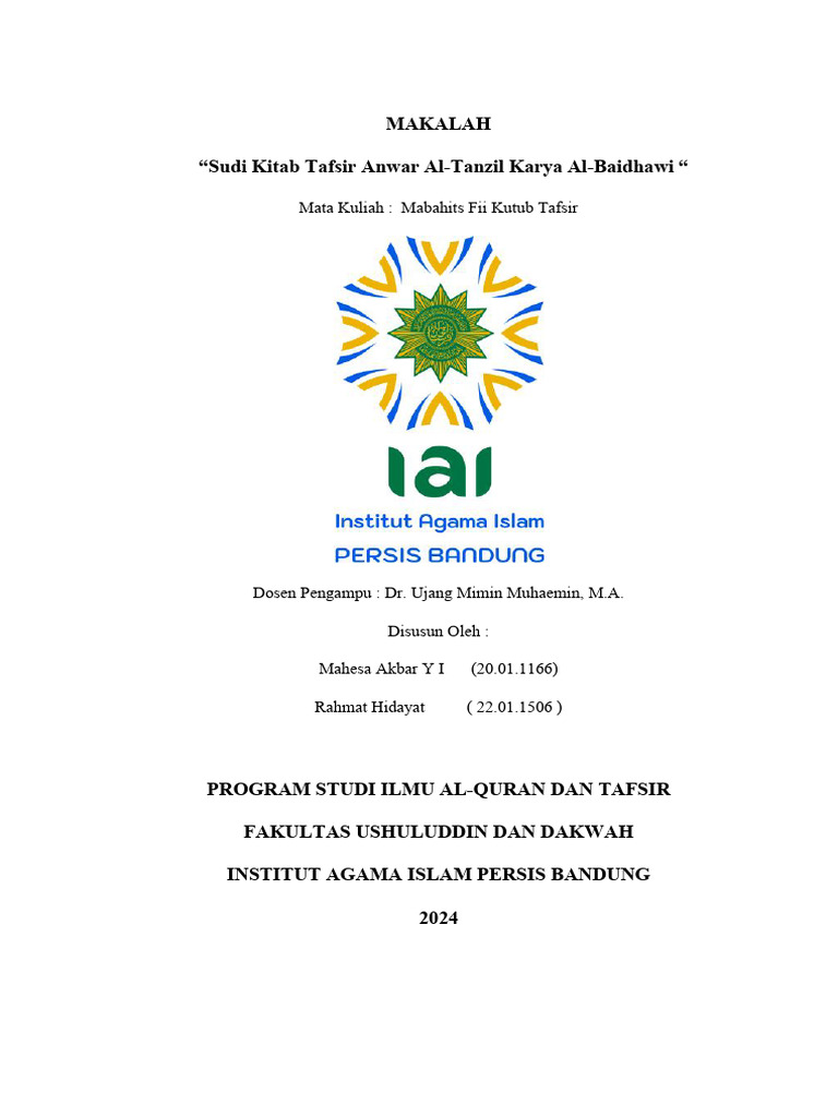 Tafsir Anwar Al-Tanzil Karya Al-Baidhawi | PDF | Agama & Spiritualitas ...
