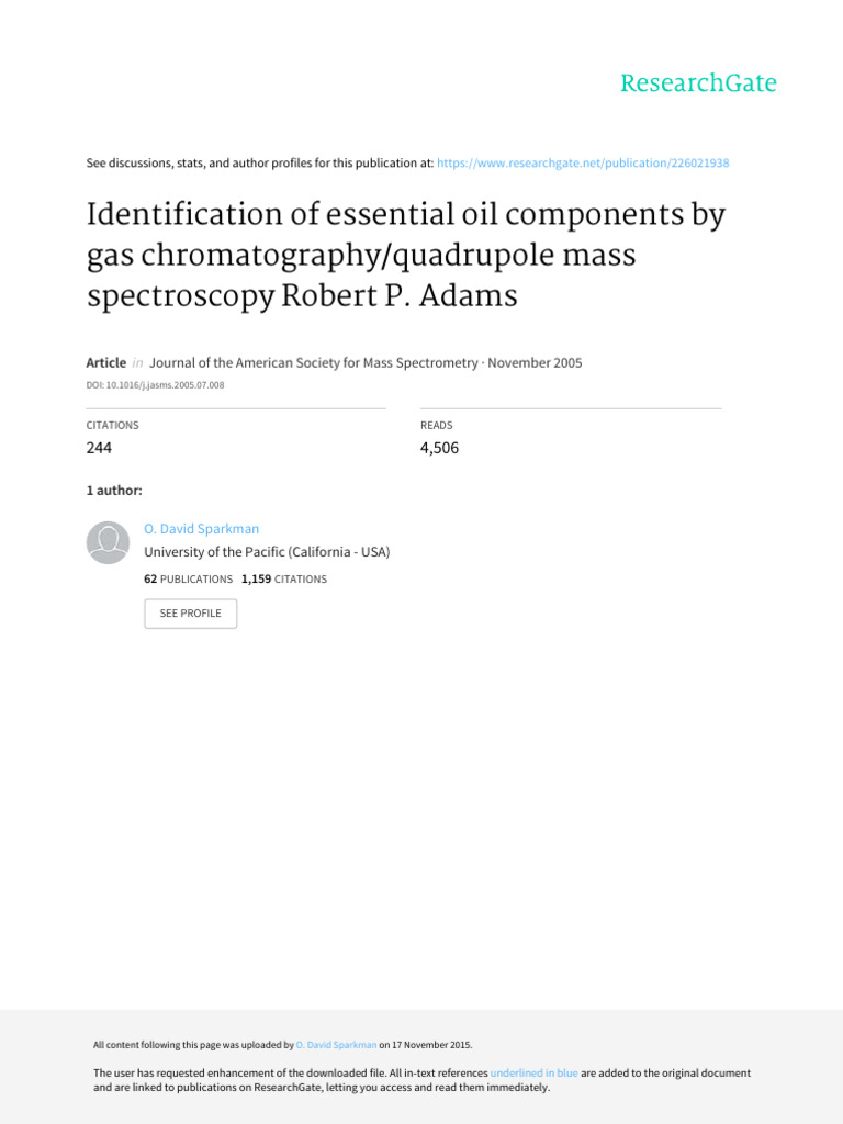 Identification of Essential Oil Components by Gas | PDF | Mass ... Identification of Essential Oil Components by Gas | PDF | Mass ...