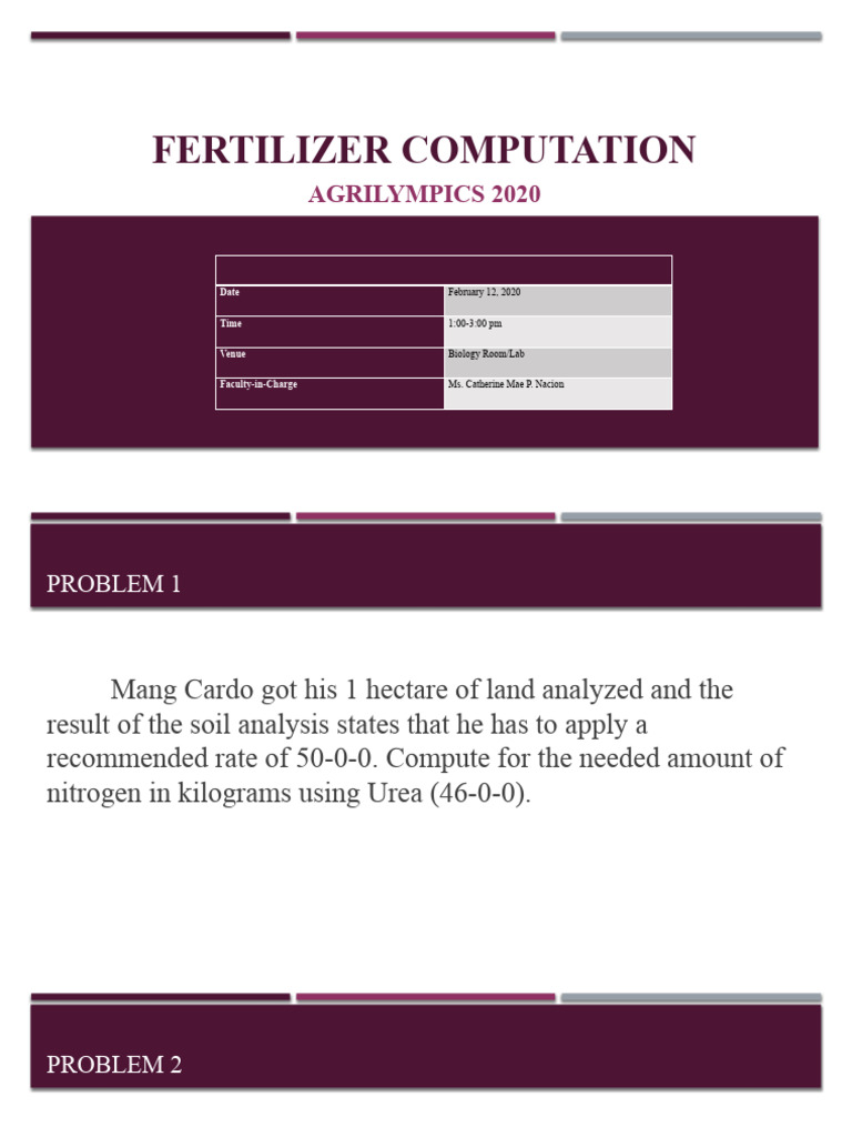 Fertilizer Computation 2020 | PDF | Fertilizer | Chemical Substances