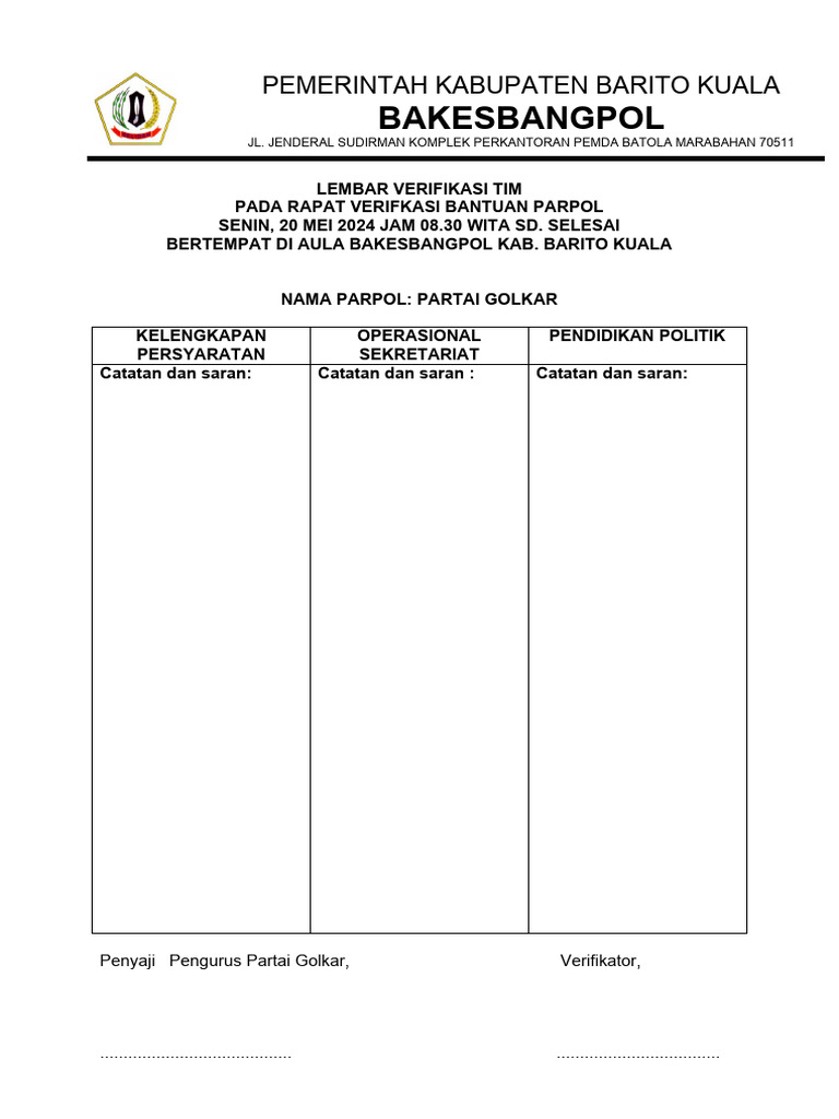 Lembar Verifikasi Tim 2024 | PDF