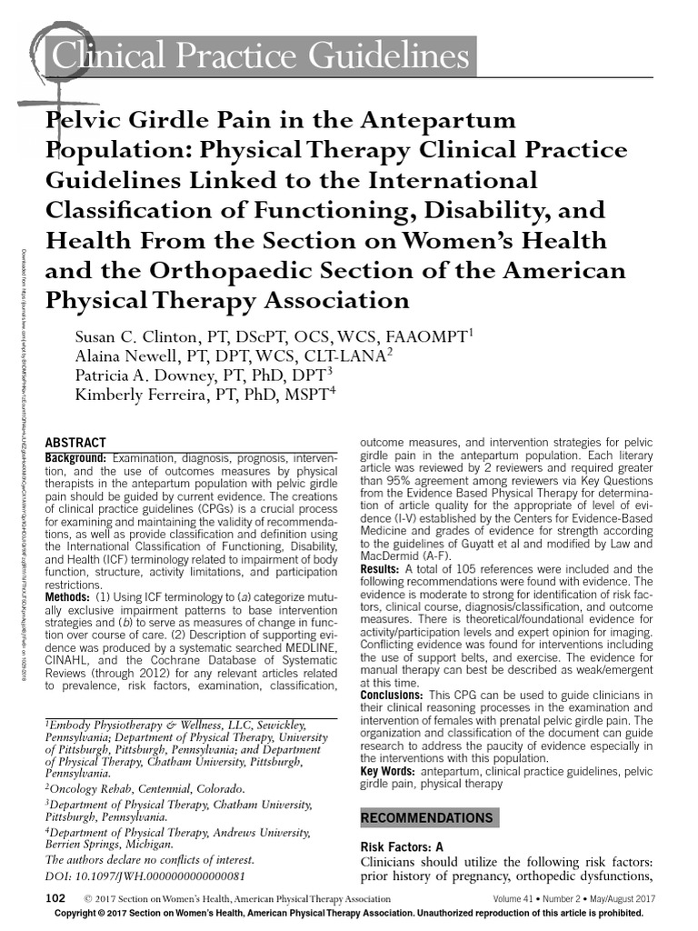 CPG - Women's Health and Orthopaedic Section's ICF-Based Clinical ...