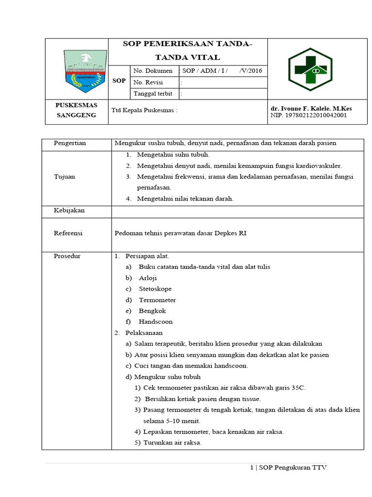 SOP Pemeriksaan TTV | PDF | Sains & Matematika