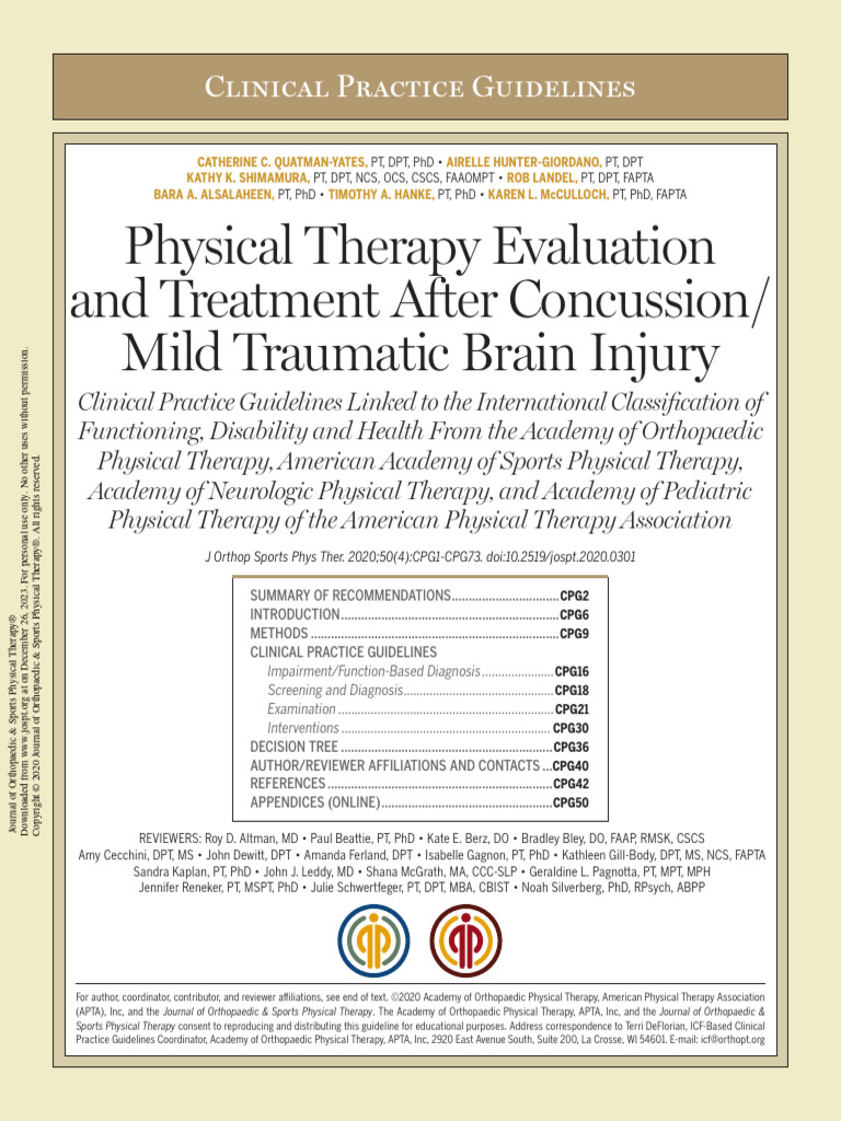 Quatman Yates Et Al 2020 Physical Therapy Evaluation and Treatment ...