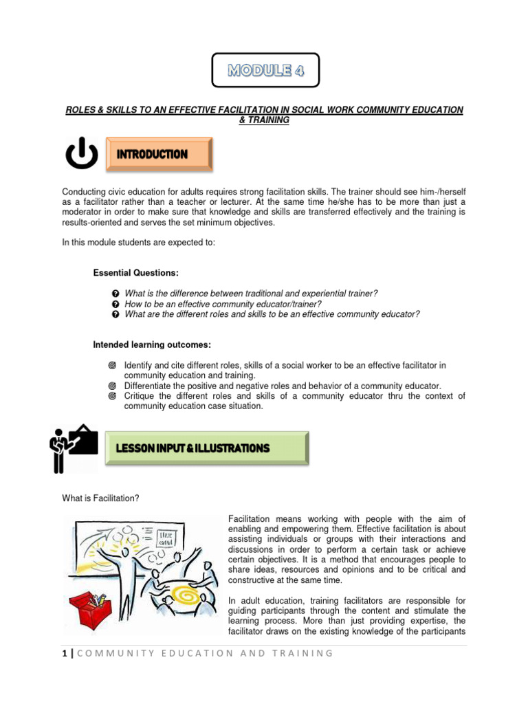 MODULE 4- ROLES & SKILLS TO AN EFFECTIVE FACILITATION IN SOCIAL WORK COMMUNITY EDUCATION ...