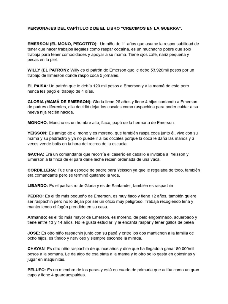 Personajes Del Capítulo 2 de El Libro "Crecimos en La Guerra" | PDF ...