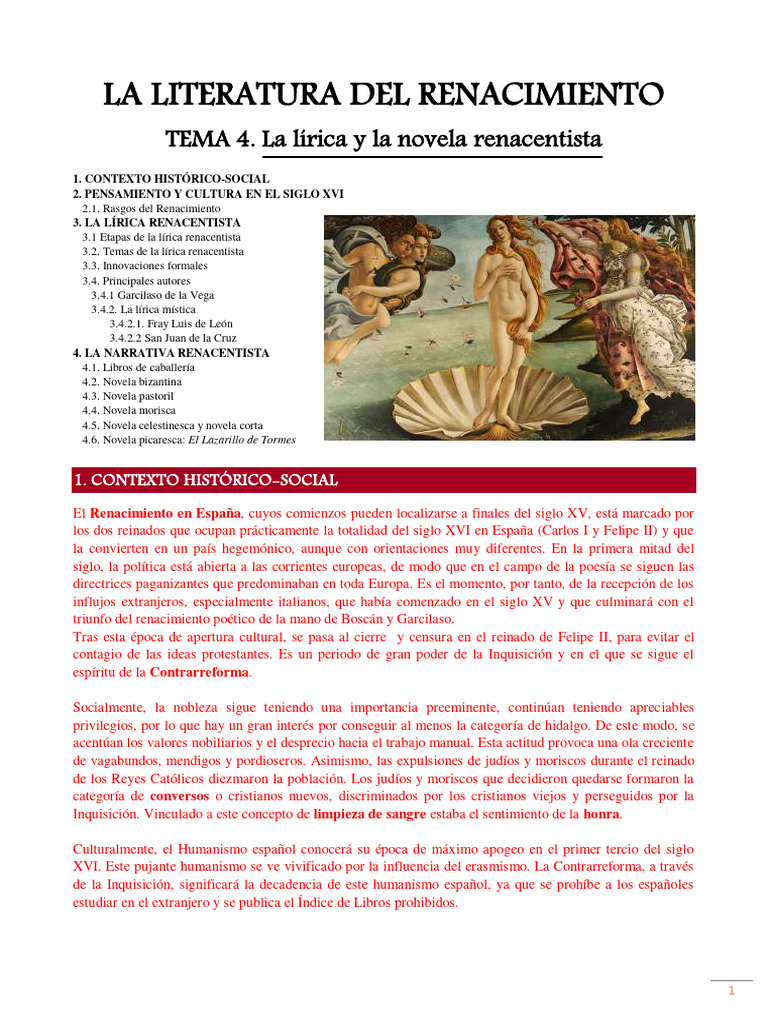 Tema 4. Literatura Del Renacimiento | PDF | Poesía | Renacimiento