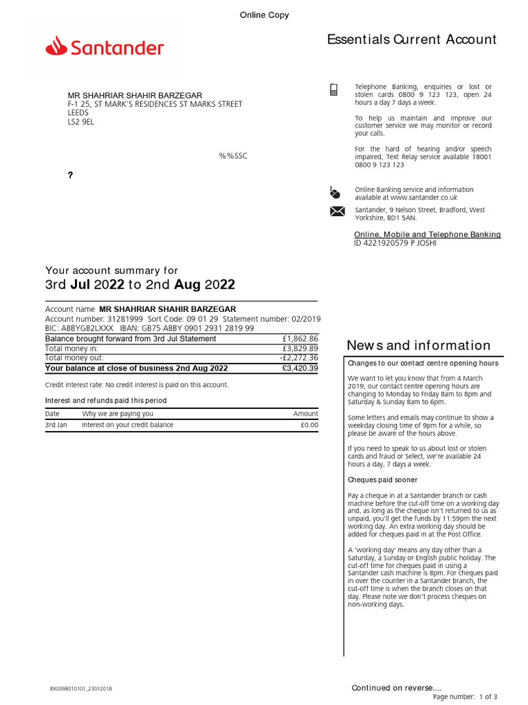 bank Santander UK | PDF | Overdraft | Cheque