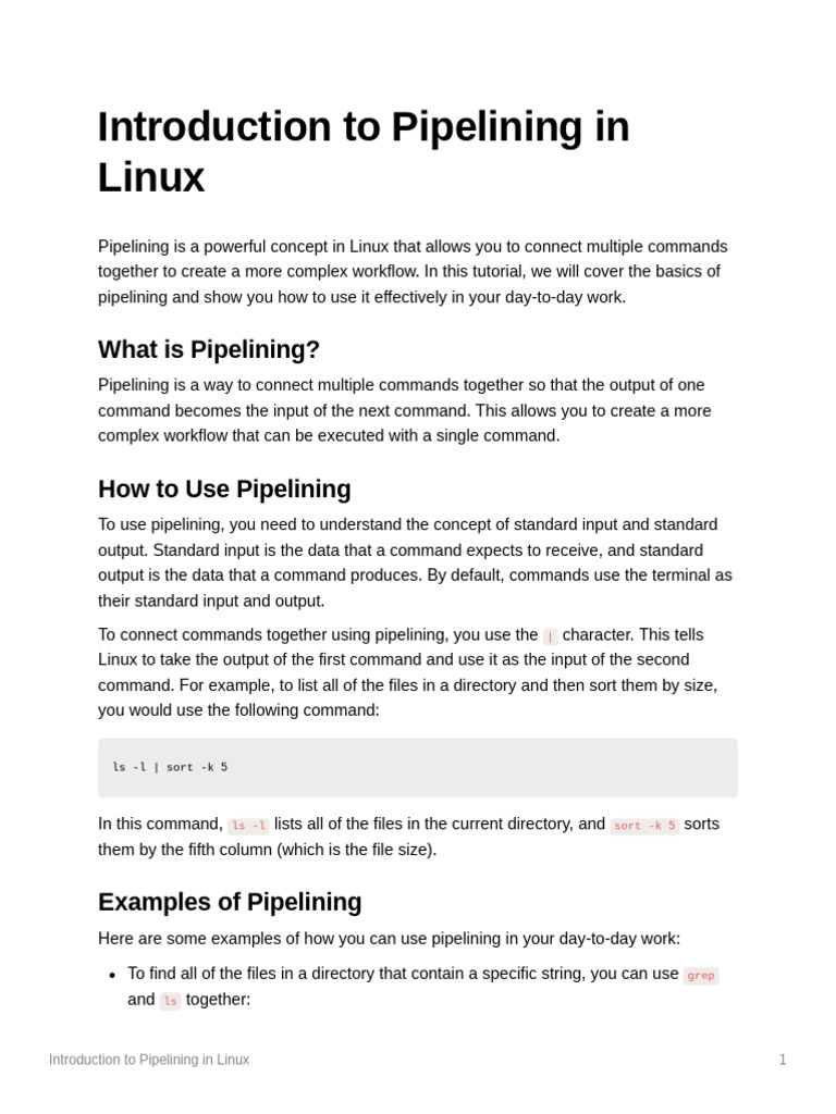 Introduction To Pipelining in Linux | PDF | Komputer
