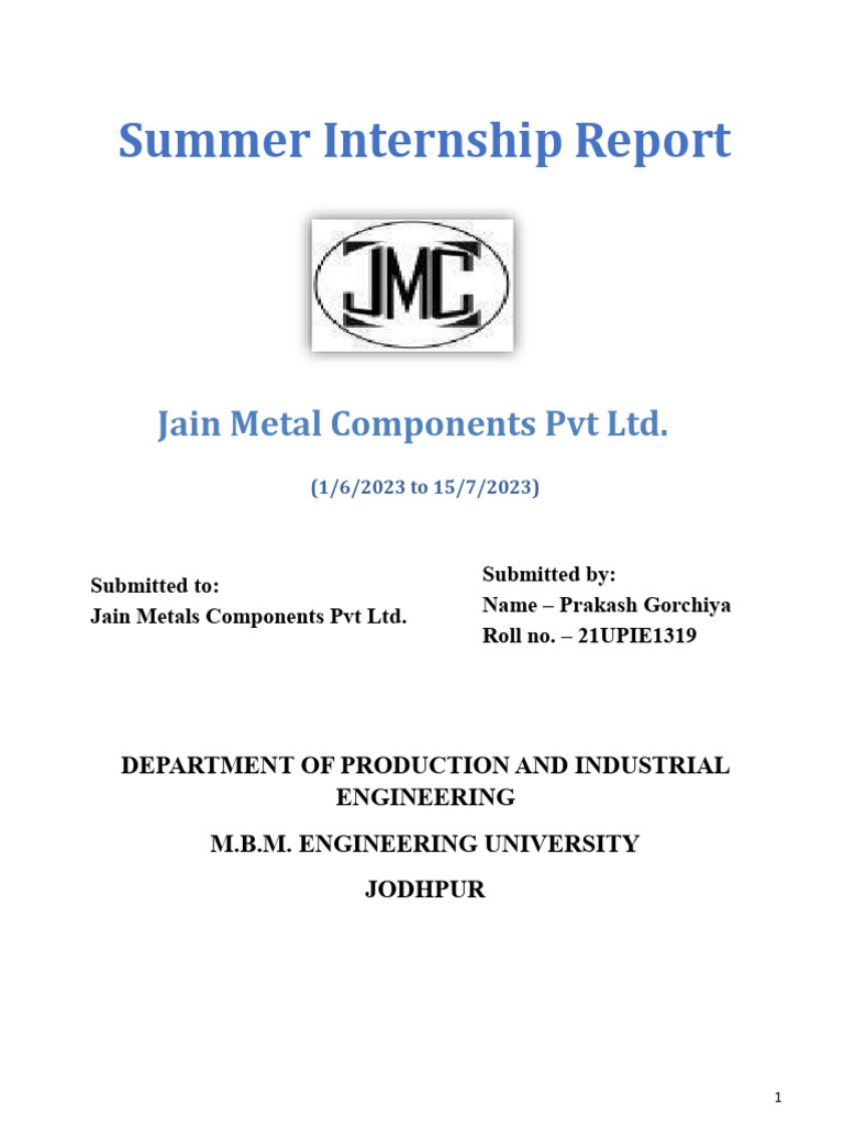 Prakash Gorchiya JMC Summer Internship Report | Download Free PDF ...
