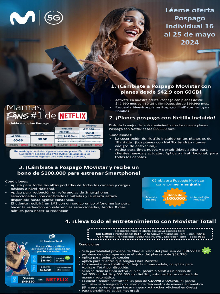 LÃ©eme Oferta Pospago Individual 16 al 25 de mayo 2024 | PDF | Netflix | Informática