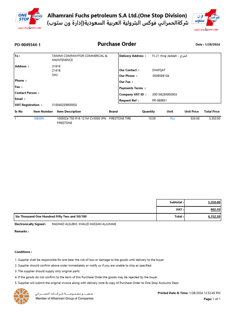 Purchase Order for Firestone Tires | PDF | Invoice | Business
