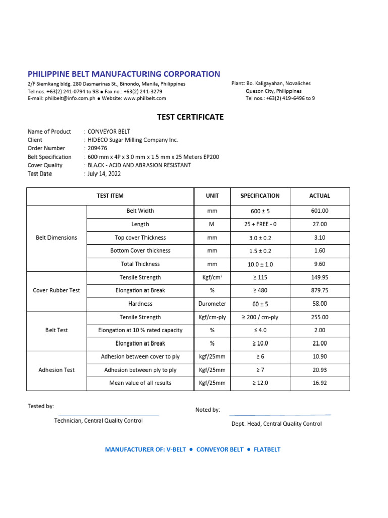 Conveyor Belt Test | PDF | Belt (Mechanical) | Materials