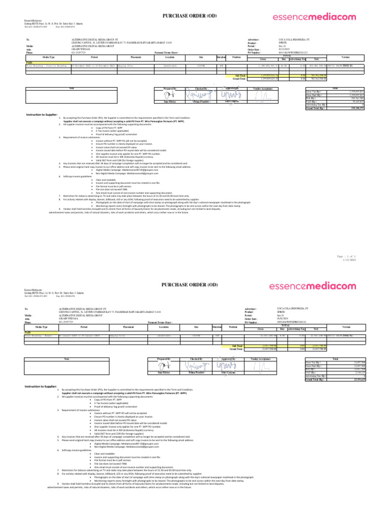 PO Sprite KCI | PDF | Indonesian Rupiah | Value Added Tax