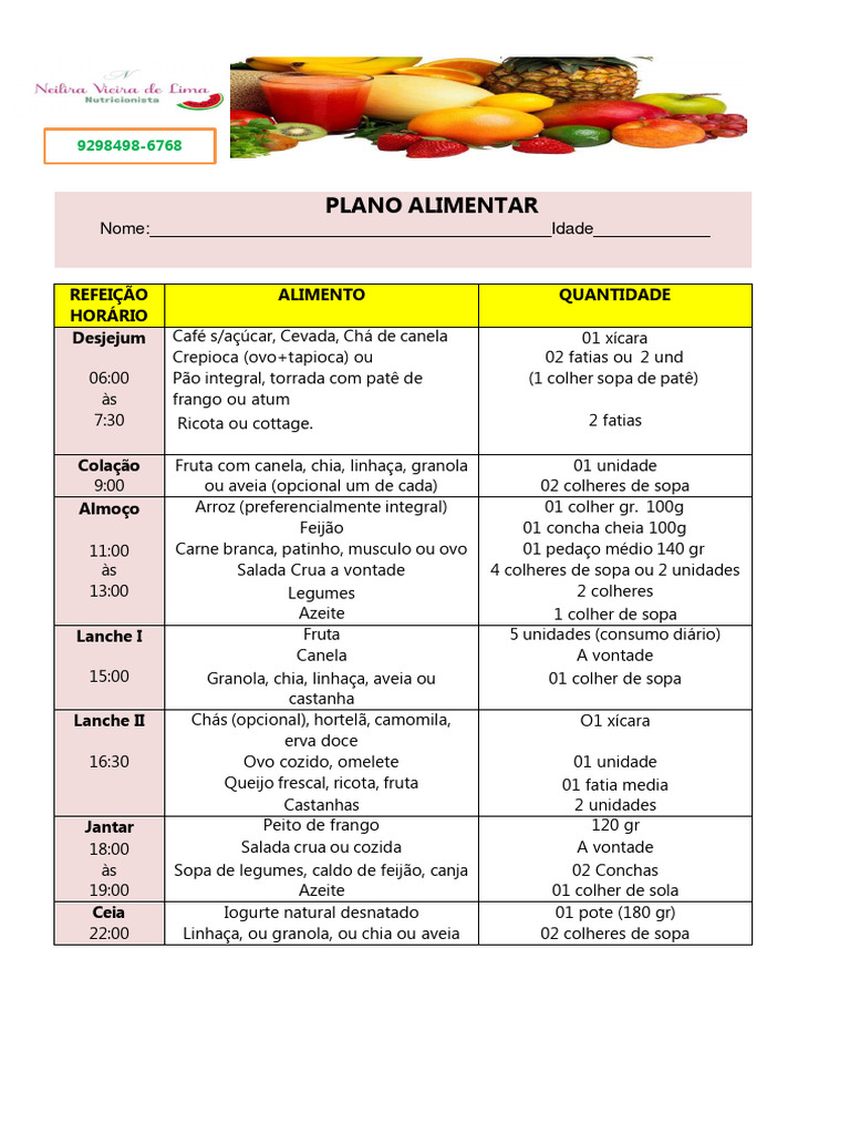 Plano Alimentar para Emagrecimento Saudável | PDF | Sopa | Carne