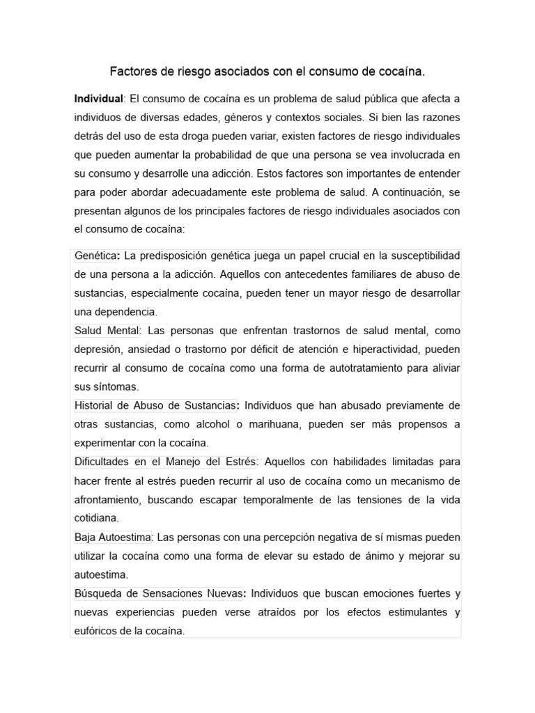 Factores de riesgo asociados con el consumo de cocaína | PDF | La dependencia de sustancias ...