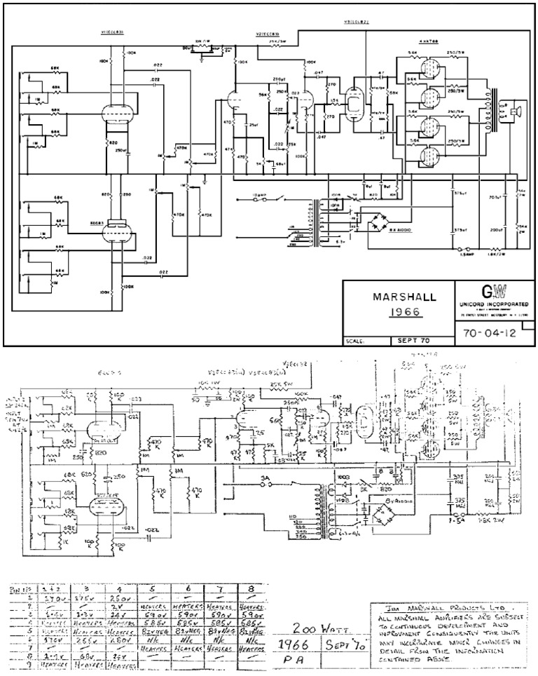 Marshall Major 1966 200W PA Schematic | PDF