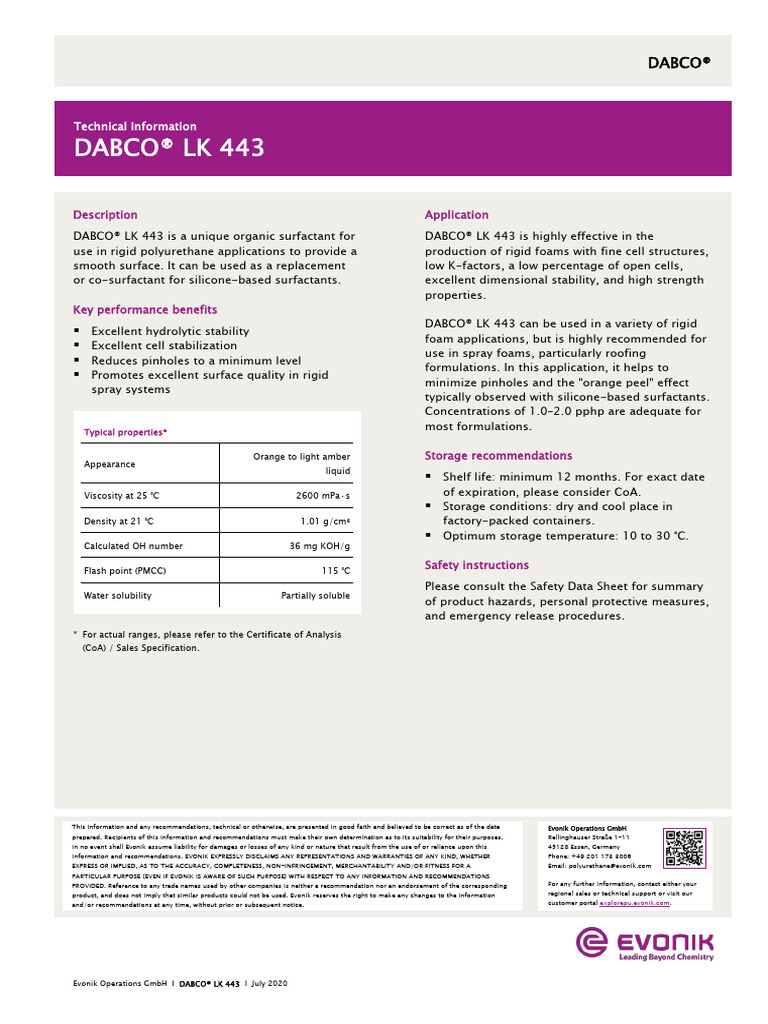 Dabco LK 443 | PDF | Foam | Viscosity