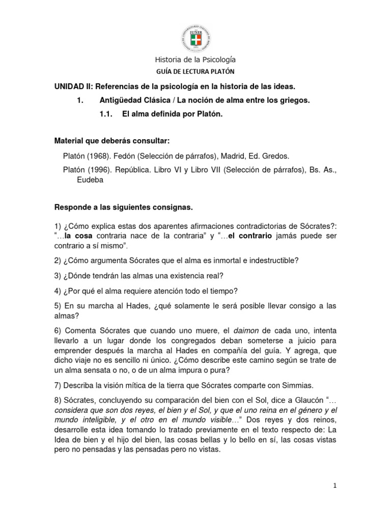 Guia Platon | PDF | Platón | Alma