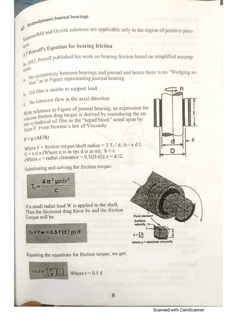 Dervation of Petroff's, Reynolds Equation With Problems | PDF